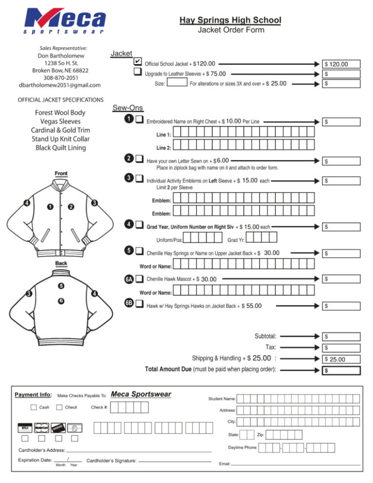 Letter Jacket Order Form – Hay Springs Public School